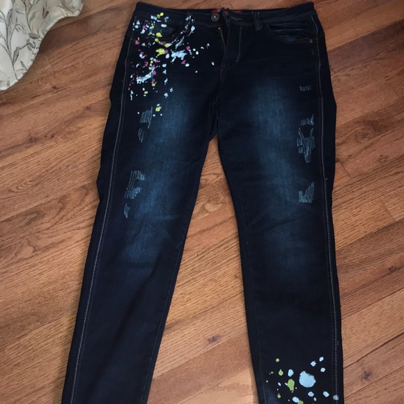 GOGO | Jeans | Nwot Skinny Stretchy Paint Splattered Dark Jeans | Poshmark